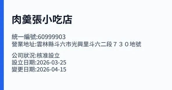 肉羹張小吃店的照片-統編 60999903(雲林縣) 公司登記資料與營業項目詳細圖表