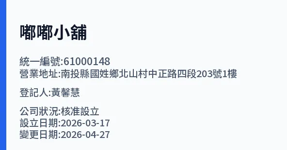 嘟嘟小舖的照片-統編 61000148(南投縣) 公司登記資料與營業項目詳細圖表