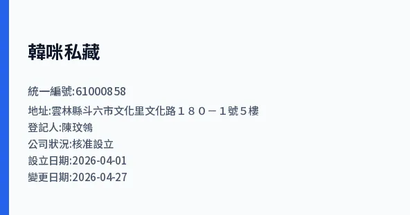 韓咪私藏的照片-統編 61000858(雲林縣) 公司登記資料與營業項目詳細圖表
