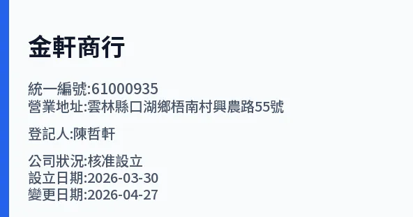金軒商行的照片-統編 61000935(雲林縣) 公司登記資料與營業項目詳細圖表