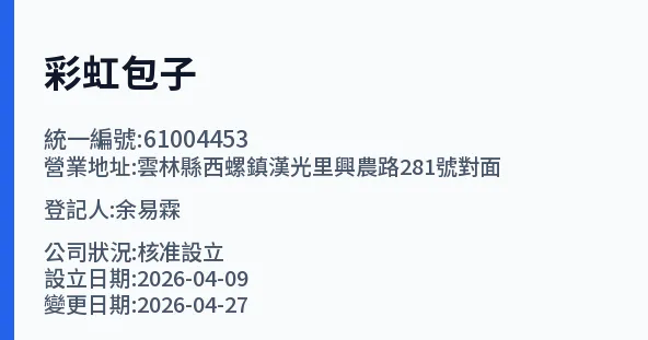 彩虹包子的照片-統編 61004453(雲林縣) 公司登記資料與營業項目詳細圖表
