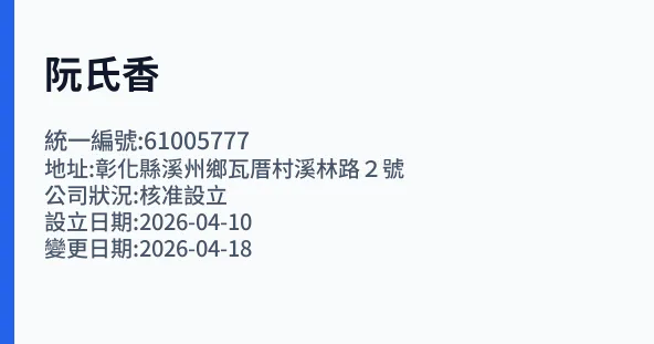 阮氏香的照片-統編 61005777(彰化縣) 公司登記資料與營業項目詳細圖表