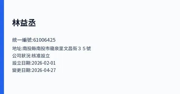林益丞的照片-統編 61006425(南投縣) 公司登記資料與營業項目詳細圖表
