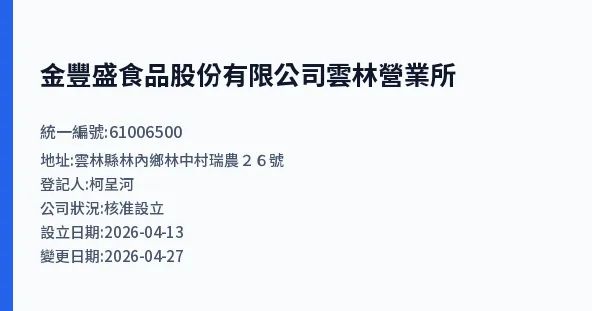 金豐盛食品股份有限公司雲林營業所的照片-統編 61006500(雲林縣) 公司登記資料與營業項目詳細圖表