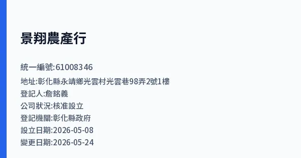 景翔農產行的照片-統編 61008346(彰化縣) 公司登記資料與營業項目詳細圖表