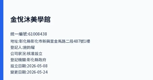 金悅沐美學館的照片-統編 61008438(彰化縣) 公司登記資料與營業項目詳細圖表