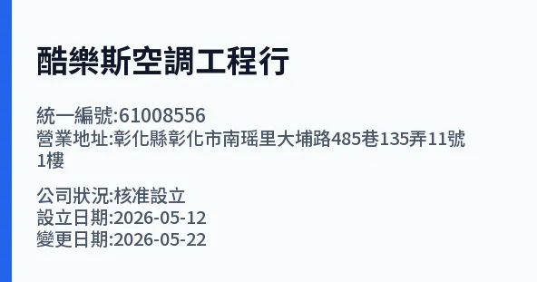 酷樂斯空調工程行的照片-統編 61008556(彰化縣) 公司登記資料與營業項目詳細圖表