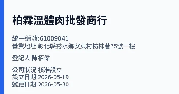 柏霖溫體肉批發商行的照片-統編 61009041(彰化縣) 公司登記資料與營業項目詳細圖表