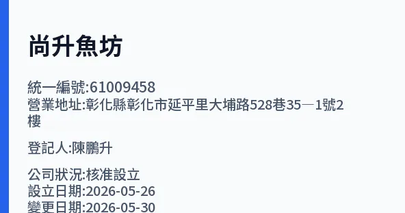 尚升魚坊的照片-統編 61009458(彰化縣) 公司登記資料與營業項目詳細圖表