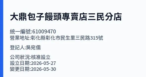 大鼎包子饅頭專賣店三民分店的照片-統編 61009470(彰化縣) 公司登記資料與營業項目詳細圖表