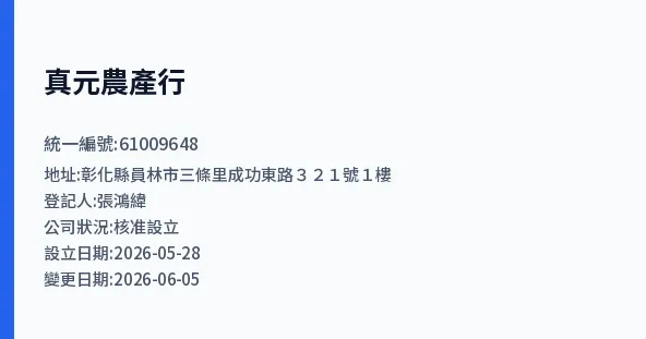 真元農產行的照片-統編 61009648(彰化縣) 公司登記資料與營業項目詳細圖表