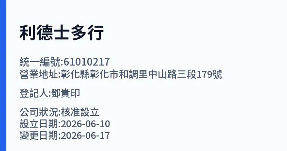 利德士多行的照片-統編 61010217(彰化縣) 公司登記資料與營業項目詳細圖表
