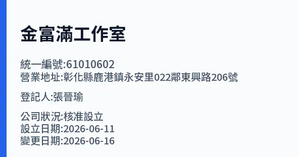 金富滿工作室的照片-統編 61010602(彰化縣) 公司登記資料與營業項目詳細圖表