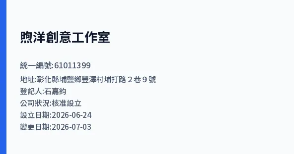 煦洋創意工作室的照片-統編 61011399(彰化縣) 公司登記資料與營業項目詳細圖表