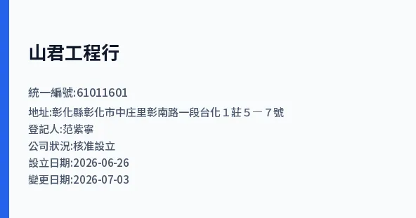 山君工程行的照片-統編 61011601(彰化縣) 公司登記資料與營業項目詳細圖表