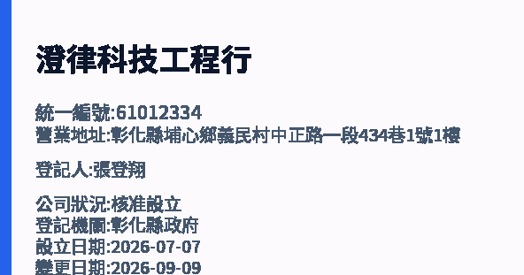 澄律科技工程行的照片-統編 61012334(彰化縣) 公司登記資料與營業項目詳細圖表