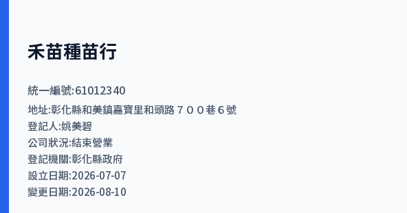 禾苗種苗行的照片-統編 61012340(彰化縣) 公司登記資料與營業項目詳細圖表