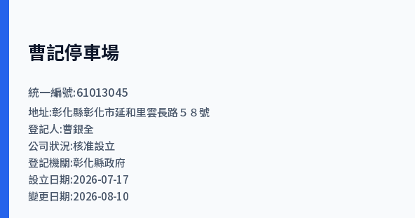 曹記停車場的照片-統編 61013045(彰化縣) 公司登記資料與營業項目詳細圖表