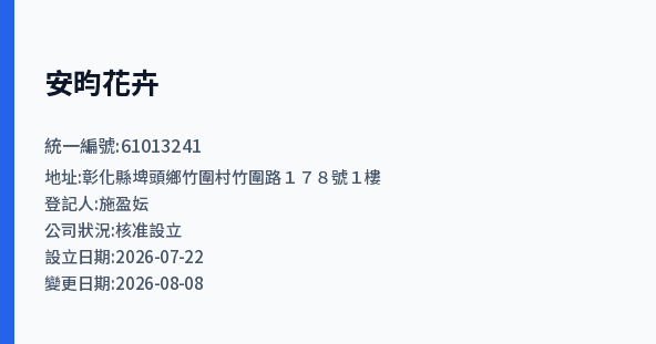 安昀花卉的照片-統編 61013241(彰化縣) 公司登記資料與營業項目詳細圖表