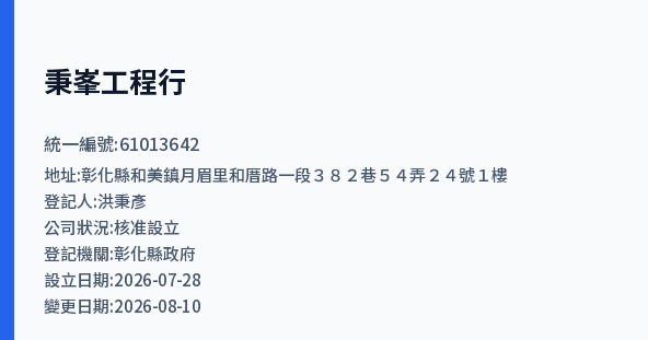 秉峯工程行的照片-統編 61013642(彰化縣) 公司登記資料與營業項目詳細圖表