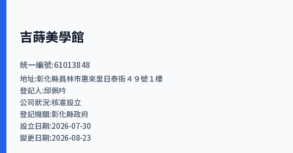 吉蒔美學館的照片-統編 61013848(彰化縣) 公司登記資料與營業項目詳細圖表
