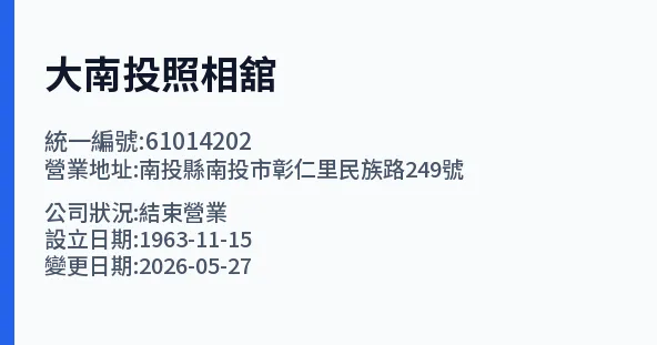 大南投照相舘的照片-統編 61014202(南投縣) 公司登記資料與營業項目詳細圖表