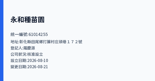 永和種苗園的照片-統編 61014255(彰化縣) 公司登記資料與營業項目詳細圖表