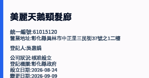 美麗天鵝頸髮廊的照片-統編 61015120(彰化縣) 公司登記資料與營業項目詳細圖表