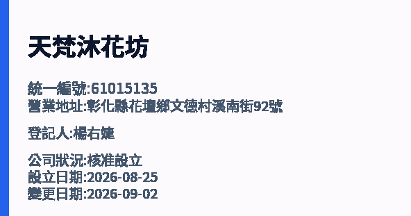 天梵沐花坊的照片-統編 61015135(彰化縣) 公司登記資料與營業項目詳細圖表