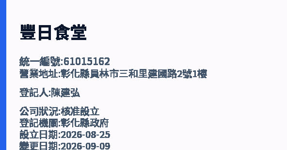 豐日食堂的照片-統編 61015162(彰化縣) 公司登記資料與營業項目詳細圖表