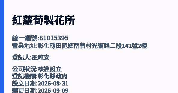 紅蘿蔔製花所的照片-統編 61015395(彰化縣) 公司登記資料與營業項目詳細圖表