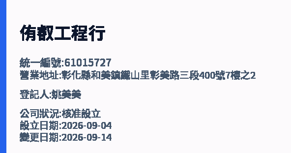 侑叡工程行的照片-統編 61015727(彰化縣) 公司登記資料與營業項目詳細圖表