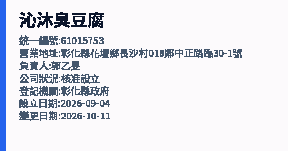 沁沐臭豆腐的照片-統編 61015753(彰化縣) 公司登記資料與營業項目詳細圖表