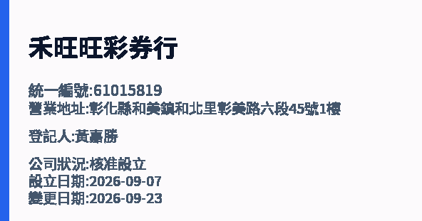 禾旺旺彩券行的照片-統編 61015819(彰化縣) 公司登記資料與營業項目詳細圖表