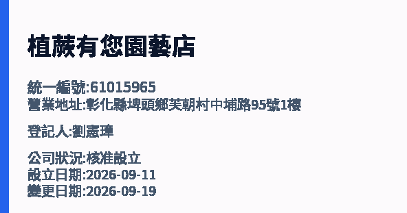 植蕨有您園藝店的照片-統編 61015965(彰化縣) 公司登記資料與營業項目詳細圖表
