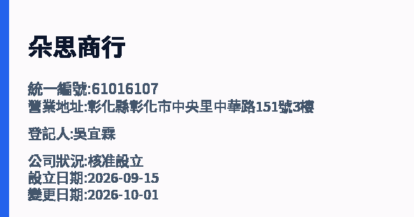 朵思商行的照片-統編 61016107(彰化縣) 公司登記資料與營業項目詳細圖表