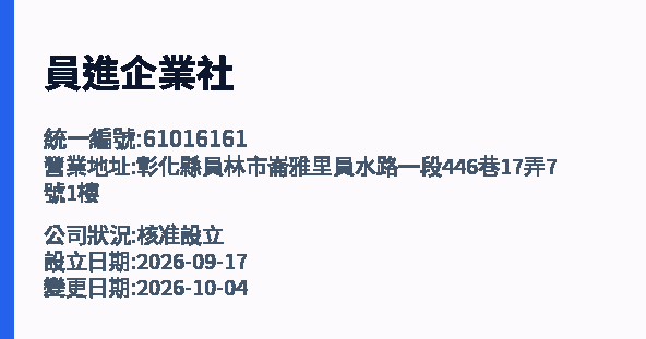 員進企業社的照片-統編 61016161(彰化縣) 公司登記資料與營業項目詳細圖表