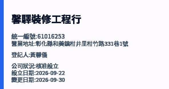 馨驛裝修工程行的照片-統編 61016253(彰化縣) 公司登記資料與營業項目詳細圖表