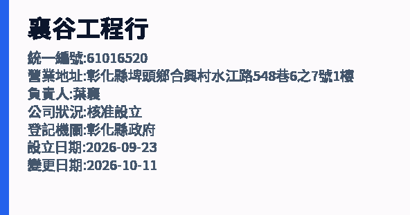 襄谷工程行的照片-統編 61016520(彰化縣) 公司登記資料與營業項目詳細圖表