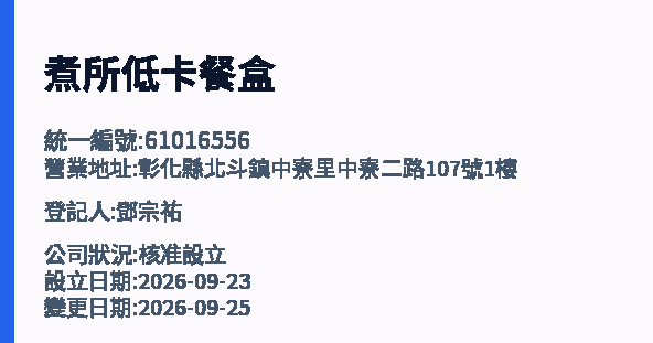 煮所低卡餐盒的照片-統編 61016556(彰化縣) 公司登記資料與營業項目詳細圖表