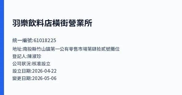 羽樂飲料店橫街營業所的照片-統編 61018225(南投縣) 公司登記資料與營業項目詳細圖表