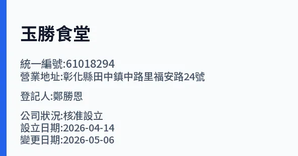 玉勝食堂的照片-統編 61018294(彰化縣) 公司登記資料與營業項目詳細圖表