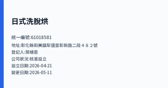 日式洗脫烘的照片-統編 61018581(彰化縣) 公司登記資料與營業項目詳細圖表