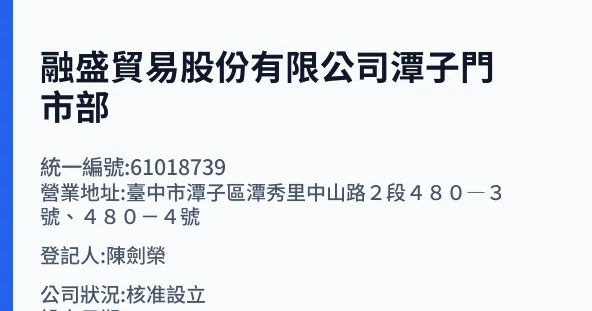 融盛貿易股份有限公司潭子門市部的照片-統編 61018739(臺中市) 公司登記資料與營業項目詳細圖表