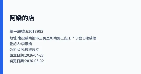 阿嬌的店的照片-統編 61018983(南投縣) 公司登記資料與營業項目詳細圖表