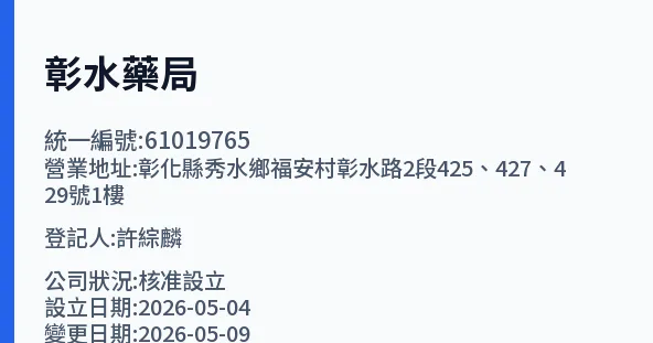 彰水藥局的照片-統編 61019765(彰化縣) 公司登記資料與營業項目詳細圖表