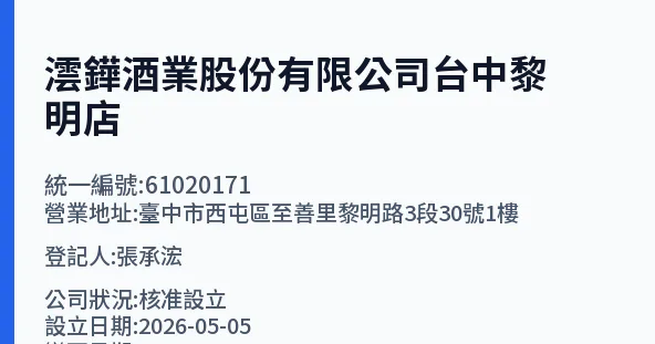 澐鏵酒業股份有限公司台中黎明店的照片-統編 61020171(臺中市) 公司登記資料與營業項目詳細圖表