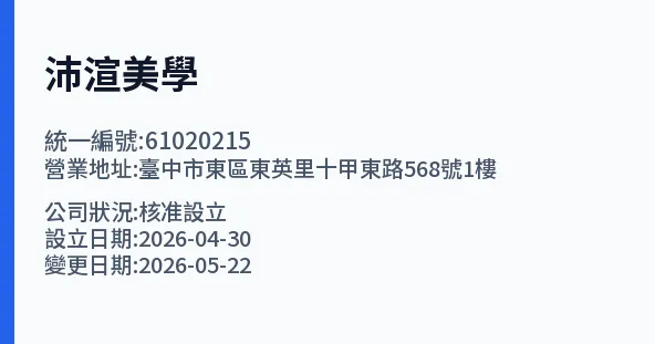 沛渲美學的照片-統編 61020215(臺中市) 公司登記資料與營業項目詳細圖表