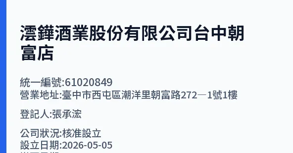 澐鏵酒業股份有限公司台中朝富店的照片-統編 61020849(臺中市) 公司登記資料與營業項目詳細圖表