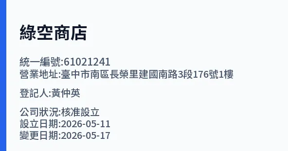 綠空商店的照片-統編 61021241(臺中市) 公司登記資料與營業項目詳細圖表